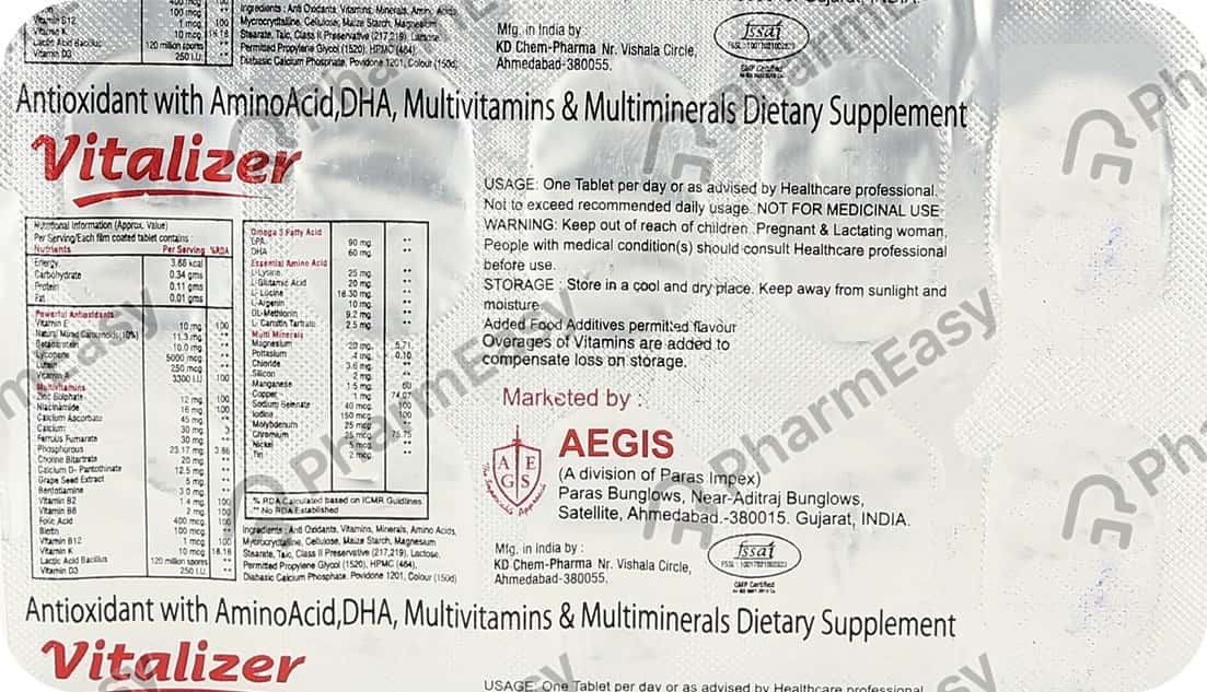 Buy Vitalizer Strip Of 10 Tablets Online at Flat 15% OFF | PharmEasy