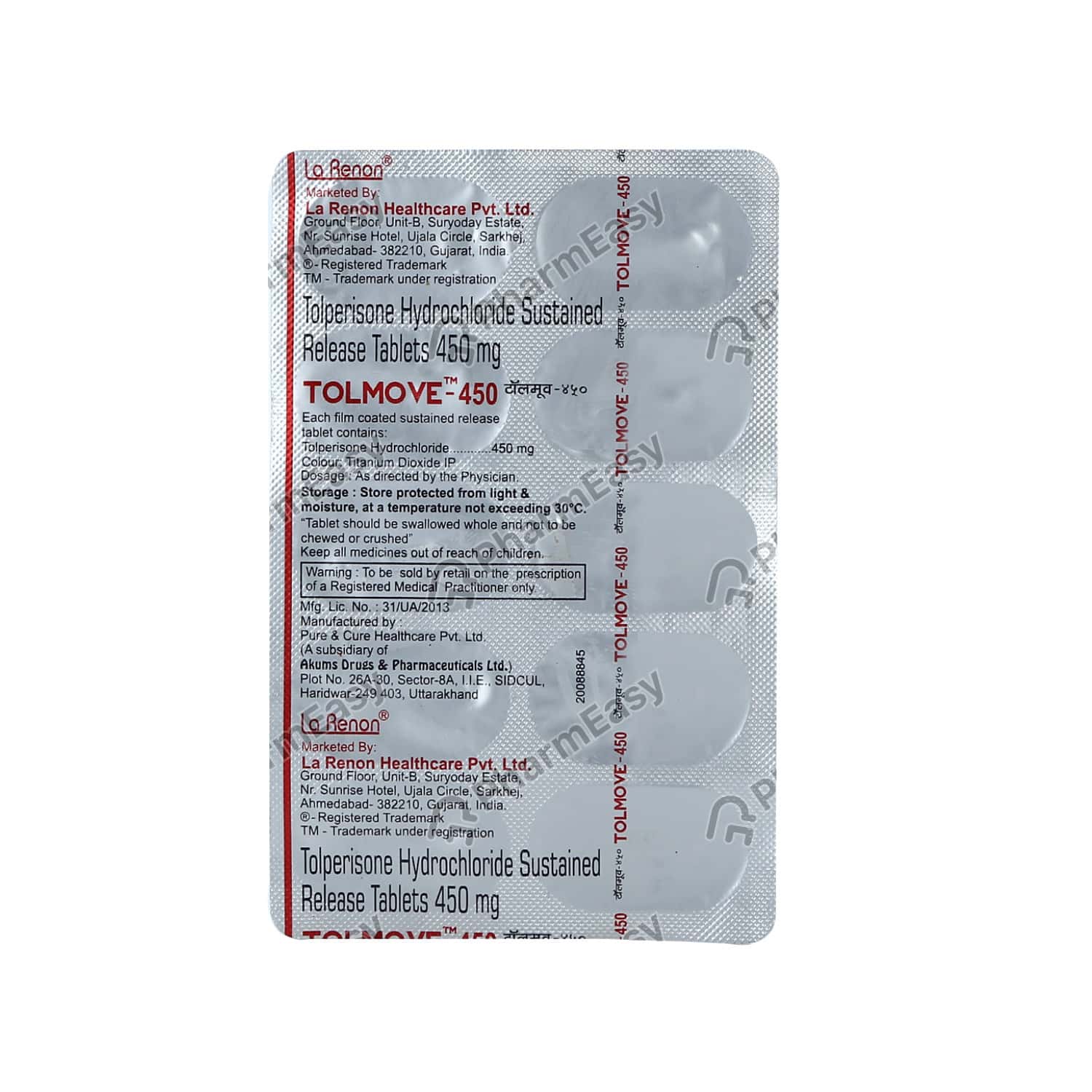 Buy Tolmove 450 MG Tablet (10) Online at Flat 18% OFF* | PharmEasy