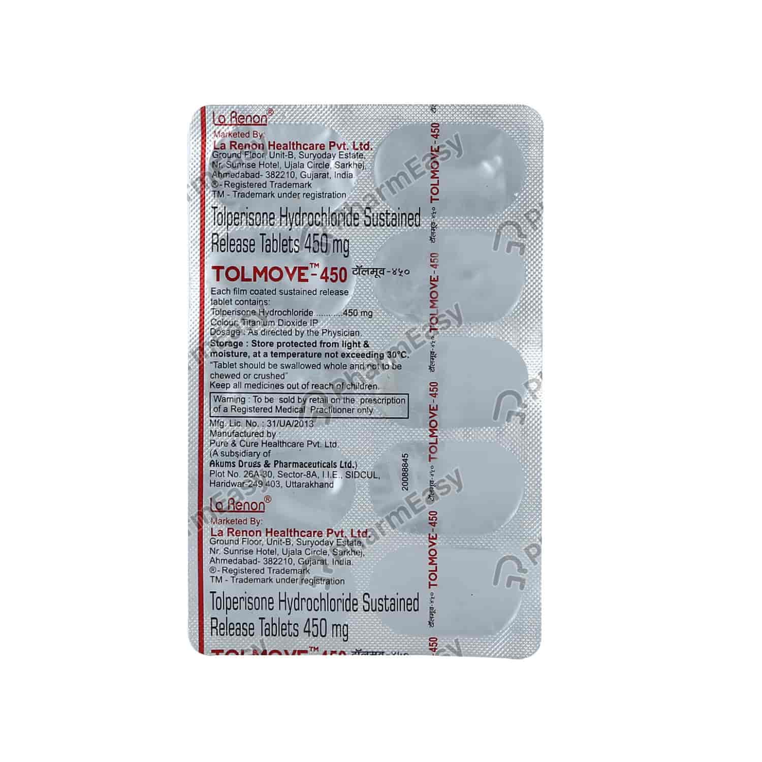 Buy Tolmove 450mg Strip Of 10 Tablets Online at Flat 18% OFF* | PharmEasy