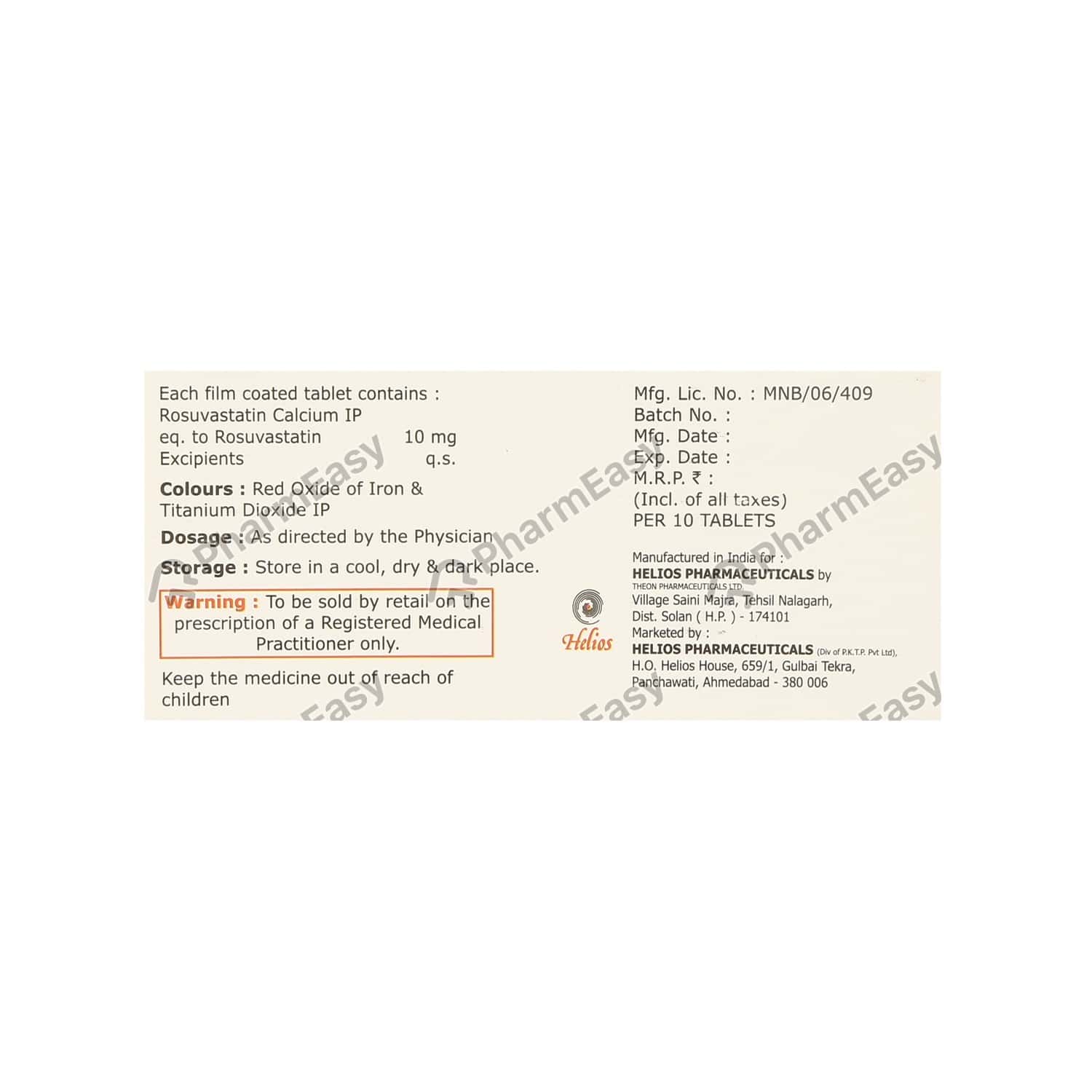 Rosuvastin 10 MG Tablet (10) - Uses, Side Effects, Dosage, Composition ...