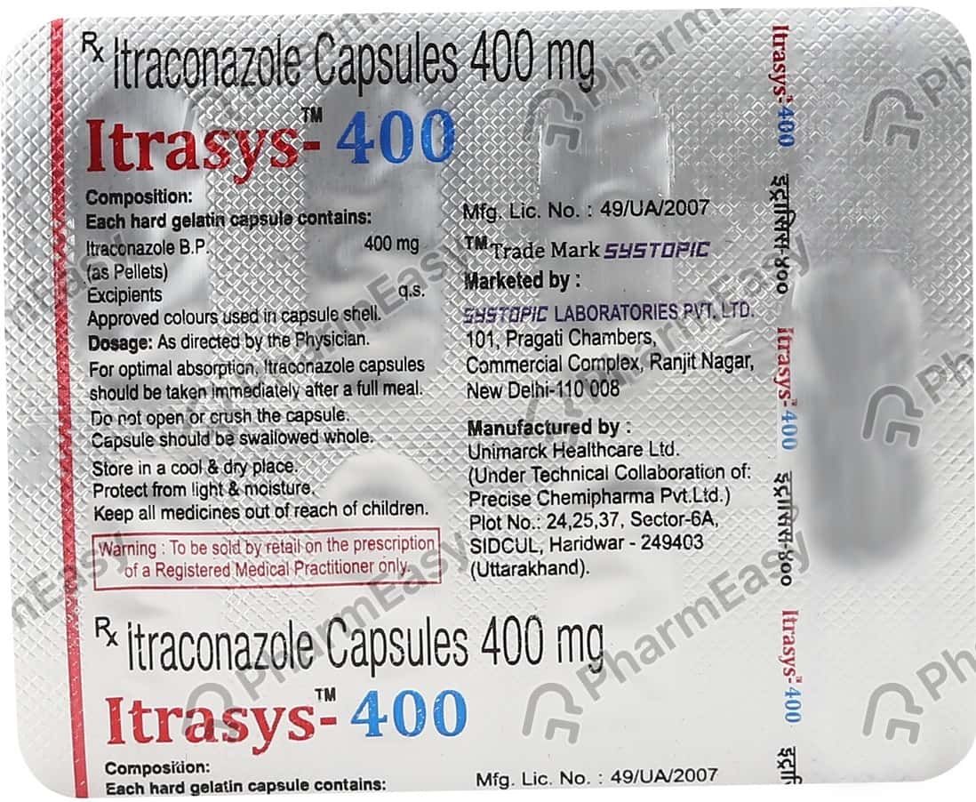 Itrasys 400 MG Capsule (7): Uses, Side Effects, Price & Dosage | PharmEasy