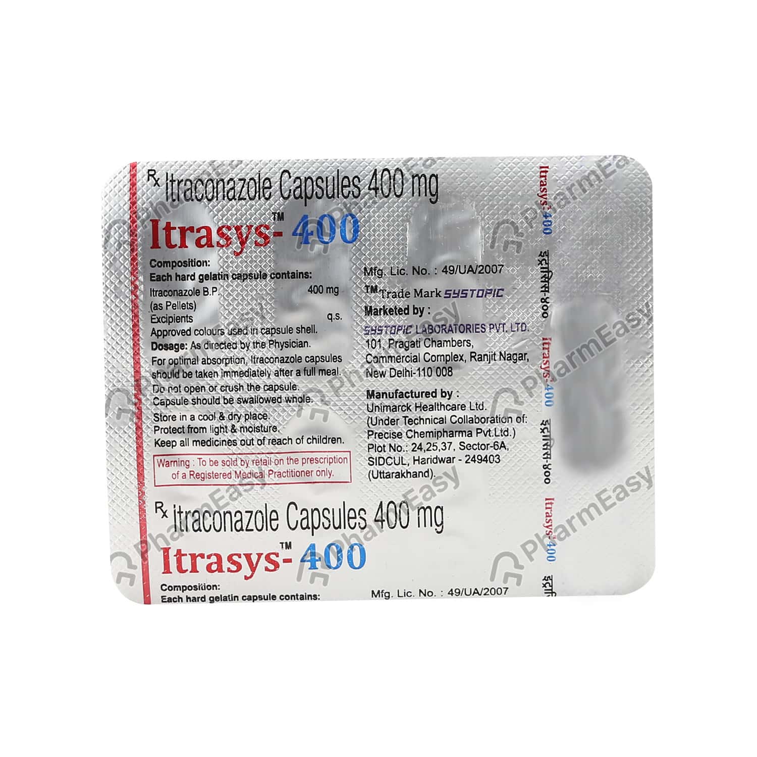 Itrasys 400 MG Capsule (7) - Uses, Side Effects, Dosage, Composition ...
