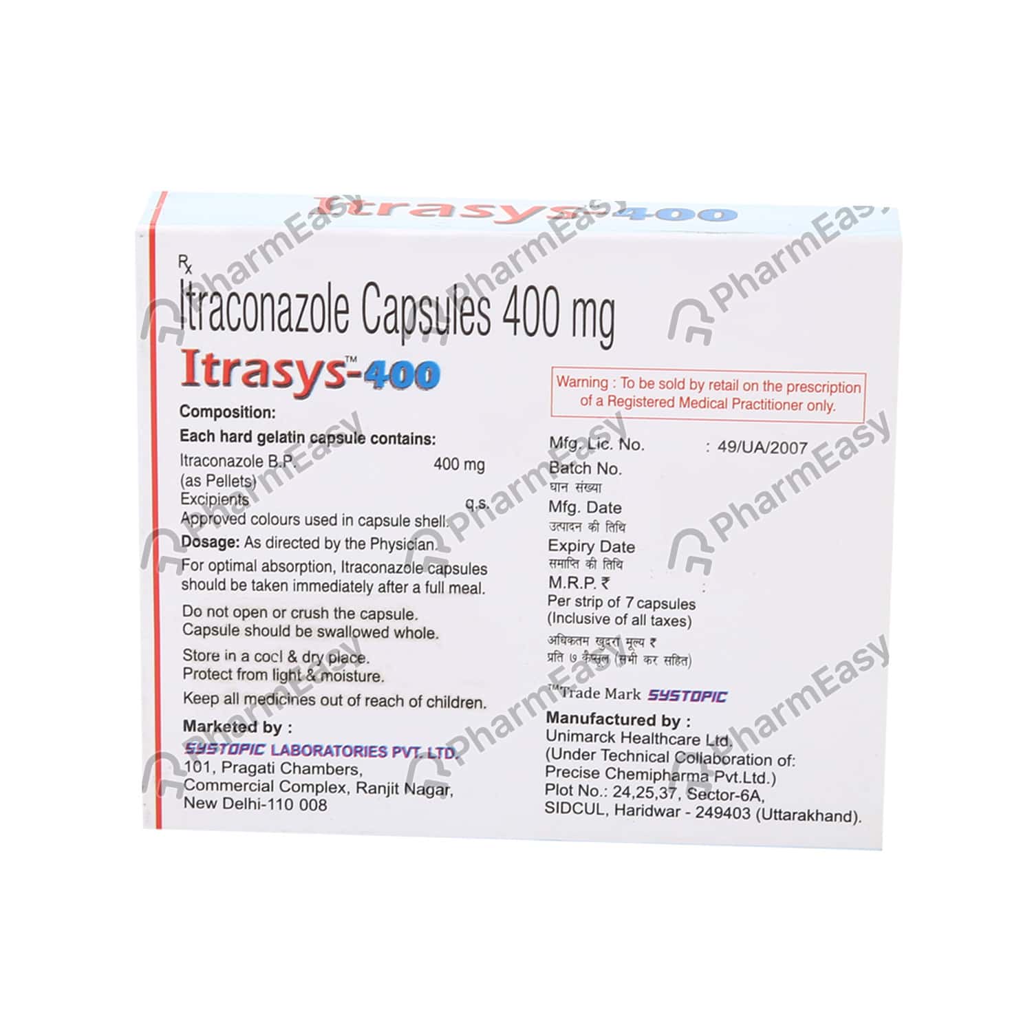 Itrasys 400 MG Capsule (7) - Uses, Side Effects, Dosage, Composition ...