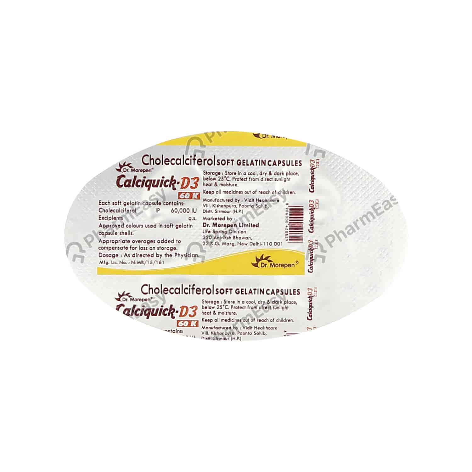 Calciquick D3 60k Strip Of 4 Capsules - Uses, Side Effects, Dosage ...