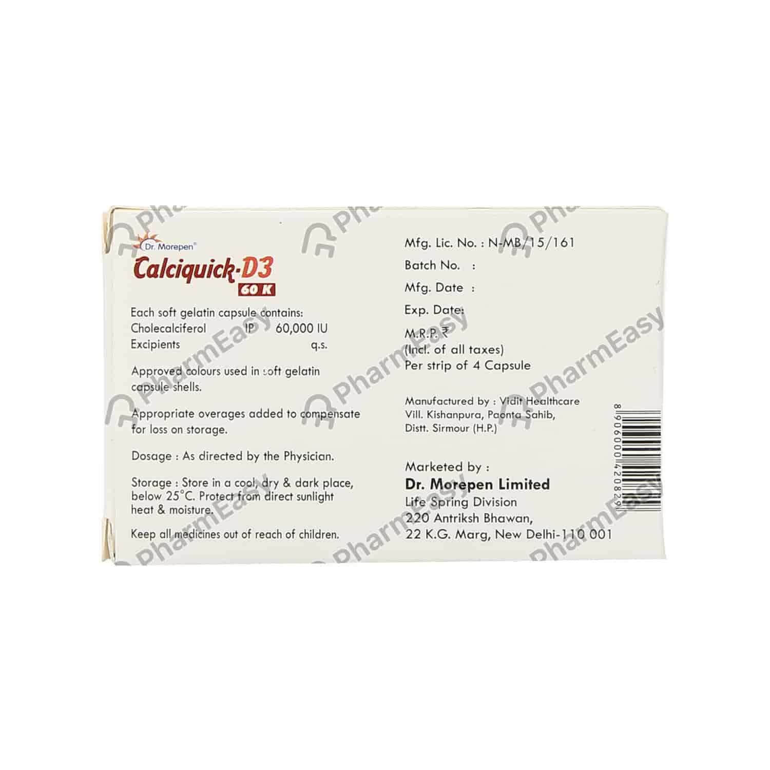 Calciquick D3 60k Strip Of 4 Capsules - Uses, Side Effects, Dosage ...