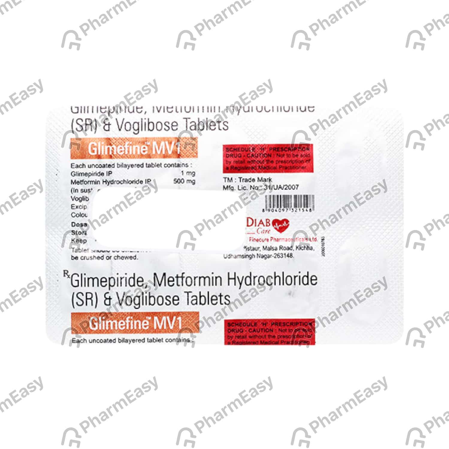 Glimefine Mv1 Strip Of 10 Tablets: Uses, Side Effects, Price & Dosage ...