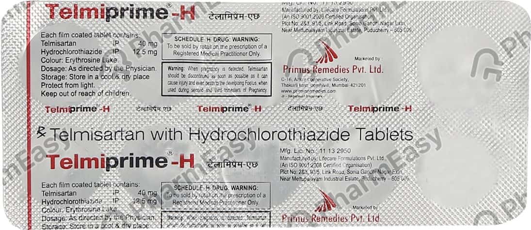 Telmiprime H Strip Of 10 Tablets: Uses, Side Effects, Price & Dosage ...
