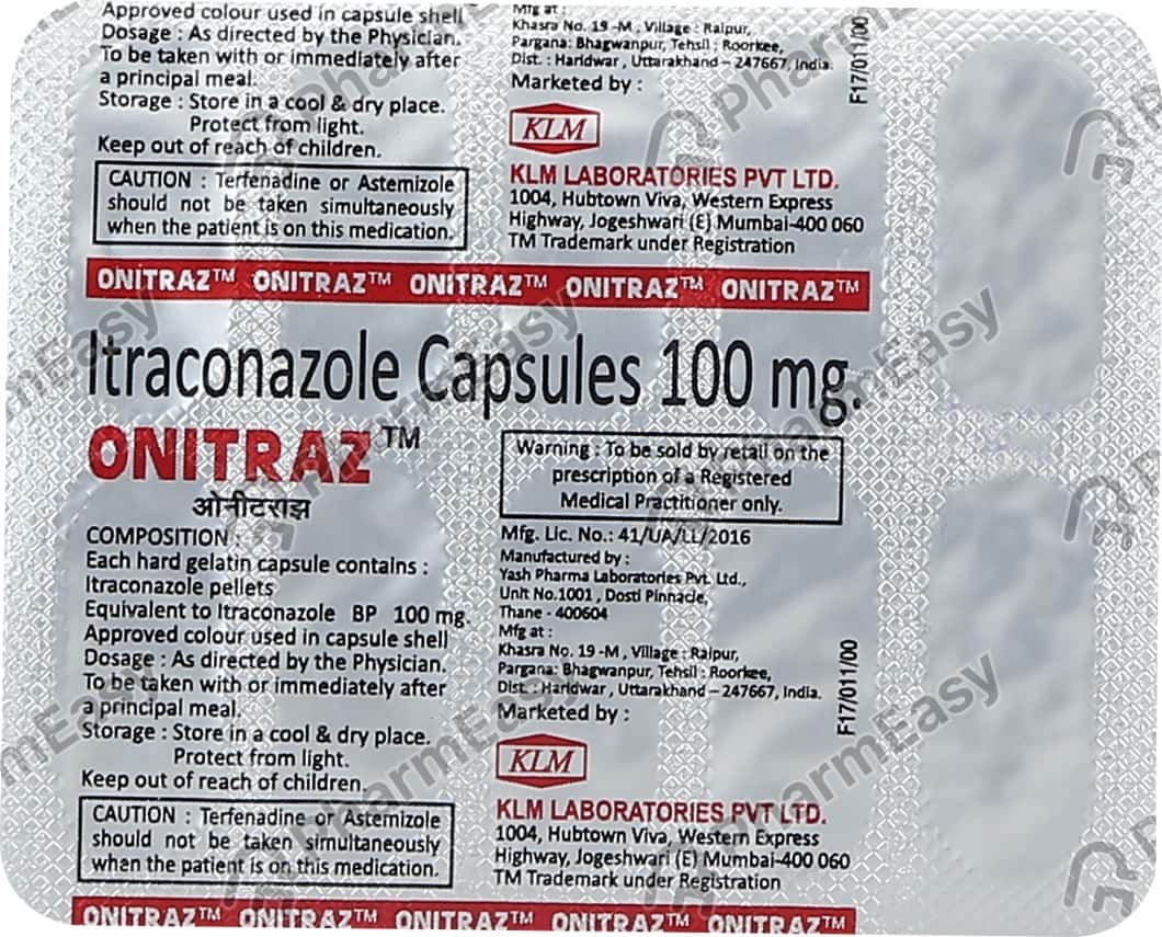 Onitraz 100 MG Capsule (10): Uses, Side Effects, Price & Dosage | PharmEasy