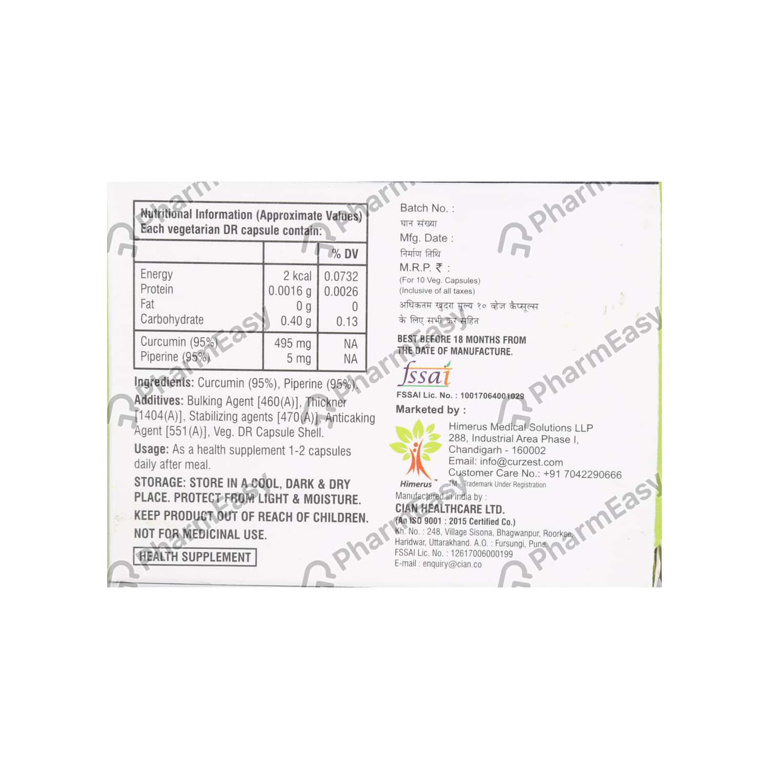 Buy Curzest Strip Of 10 Capsules Online at Flat 15% OFF | PharmEasy