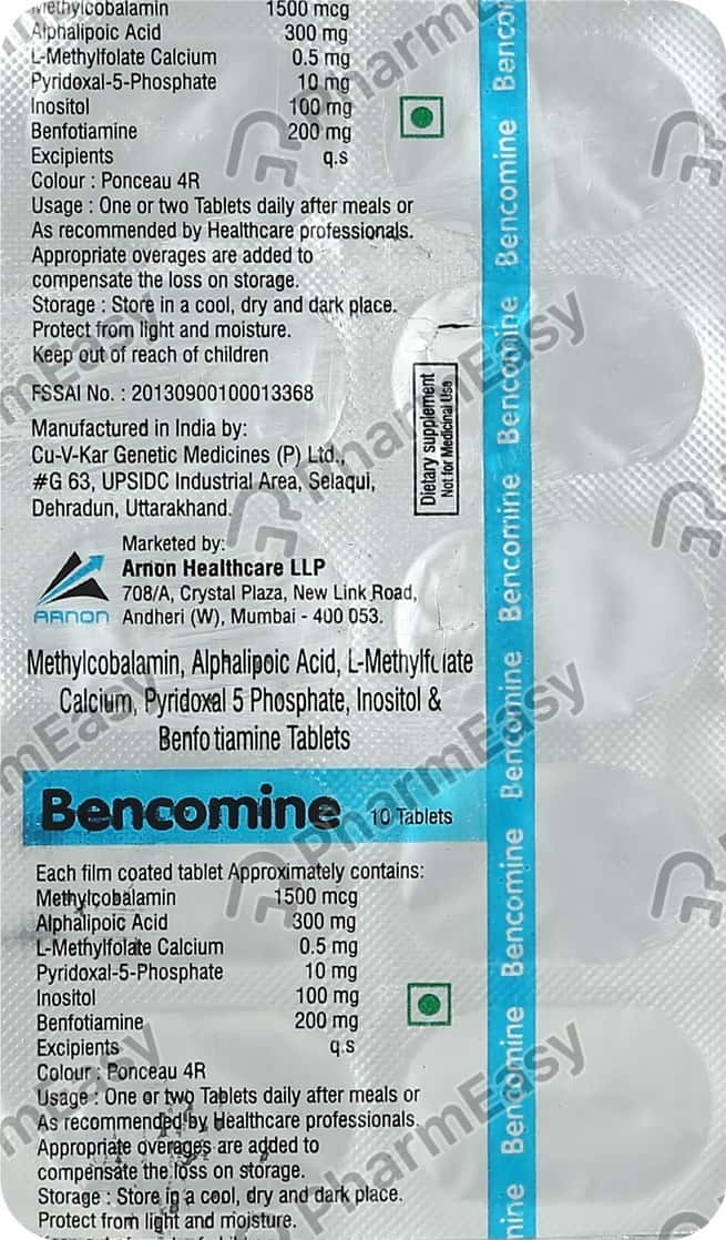 Buy Bencomine Strip Of 10 Tablets Online at Flat 15% OFF | PharmEasy