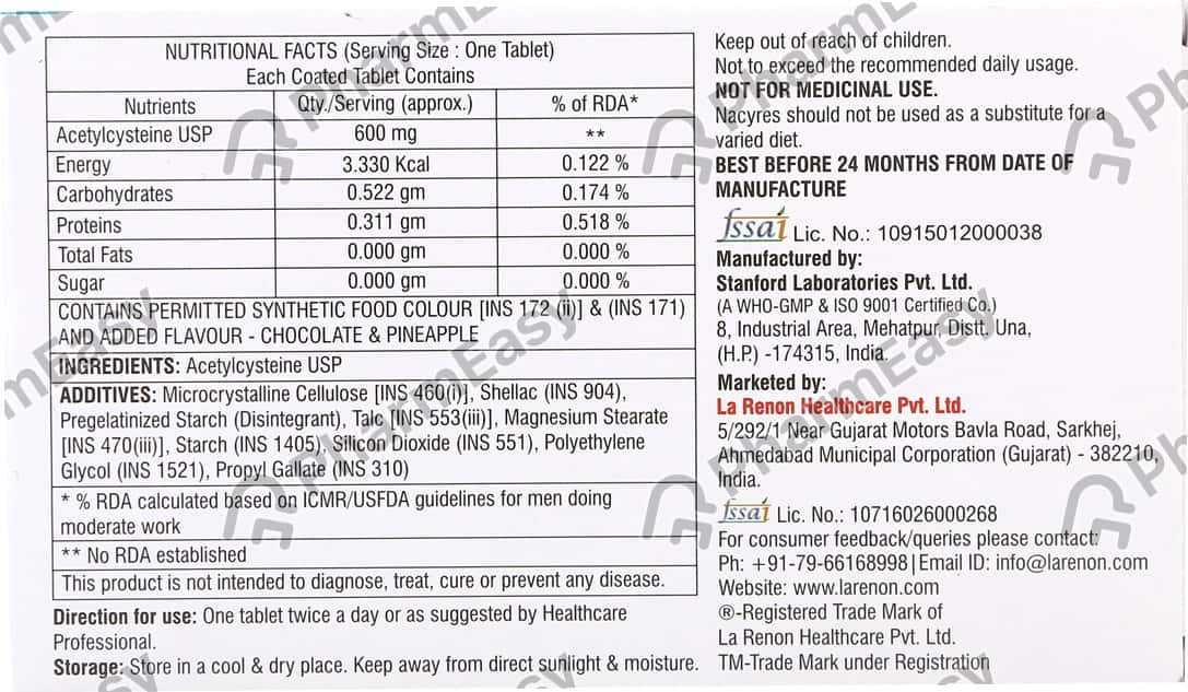Nacyres 600 MG Tablet (10): Uses, Side Effects, Price & Dosage | PharmEasy
