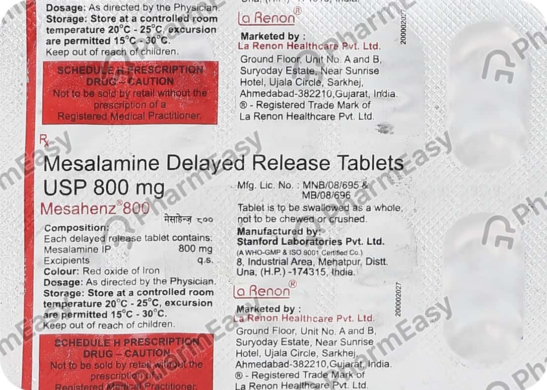 Mesahenz 800 MG Tablet (10): Uses, Side Effects, Price & Dosage | PharmEasy