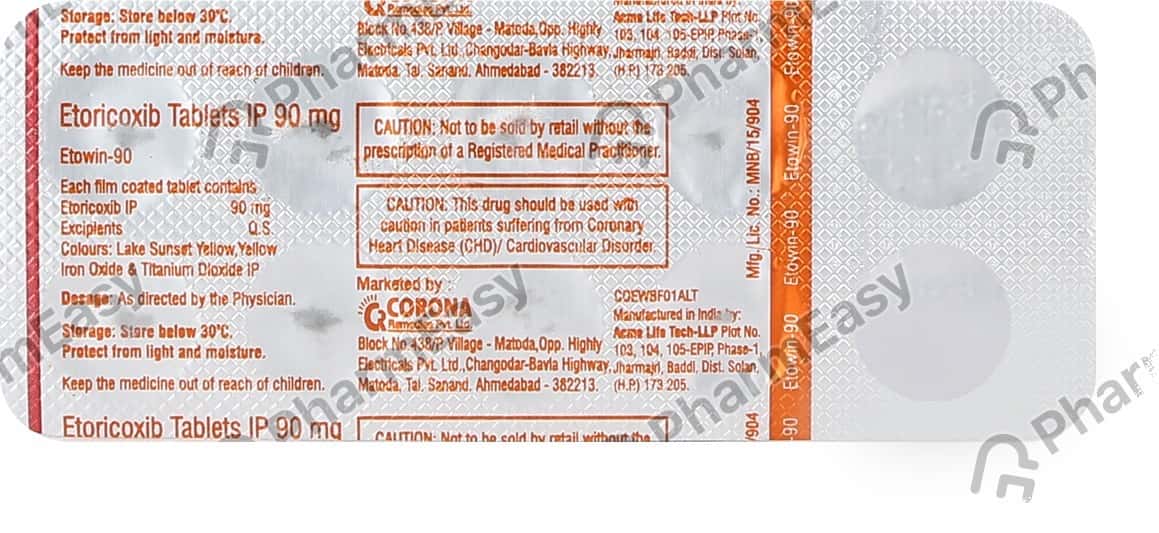 Etowin 90 MG Tablet (10): Uses, Side Effects, Price & Dosage | PharmEasy