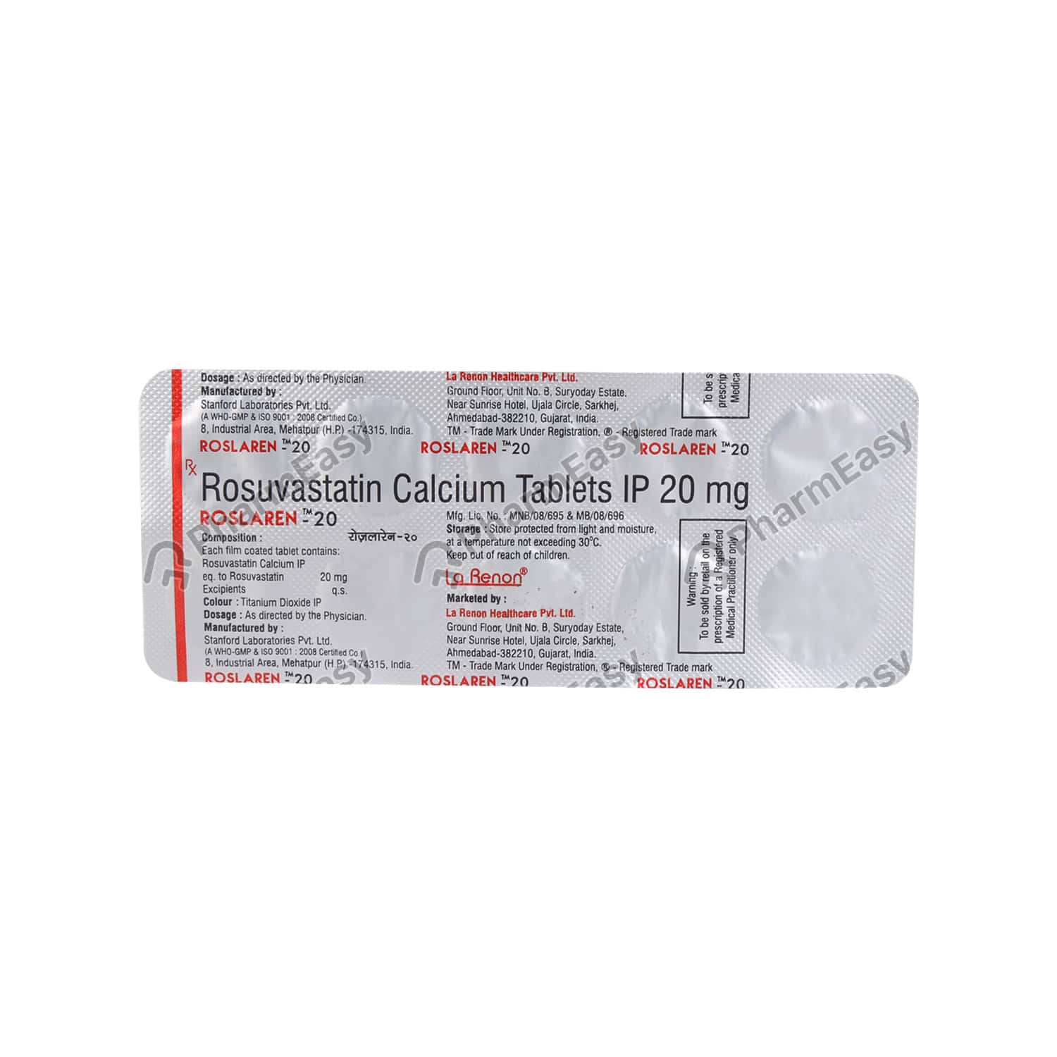 Roslaren 20 MG Tablet (10) - Uses, Side Effects, Dosage, Composition ...