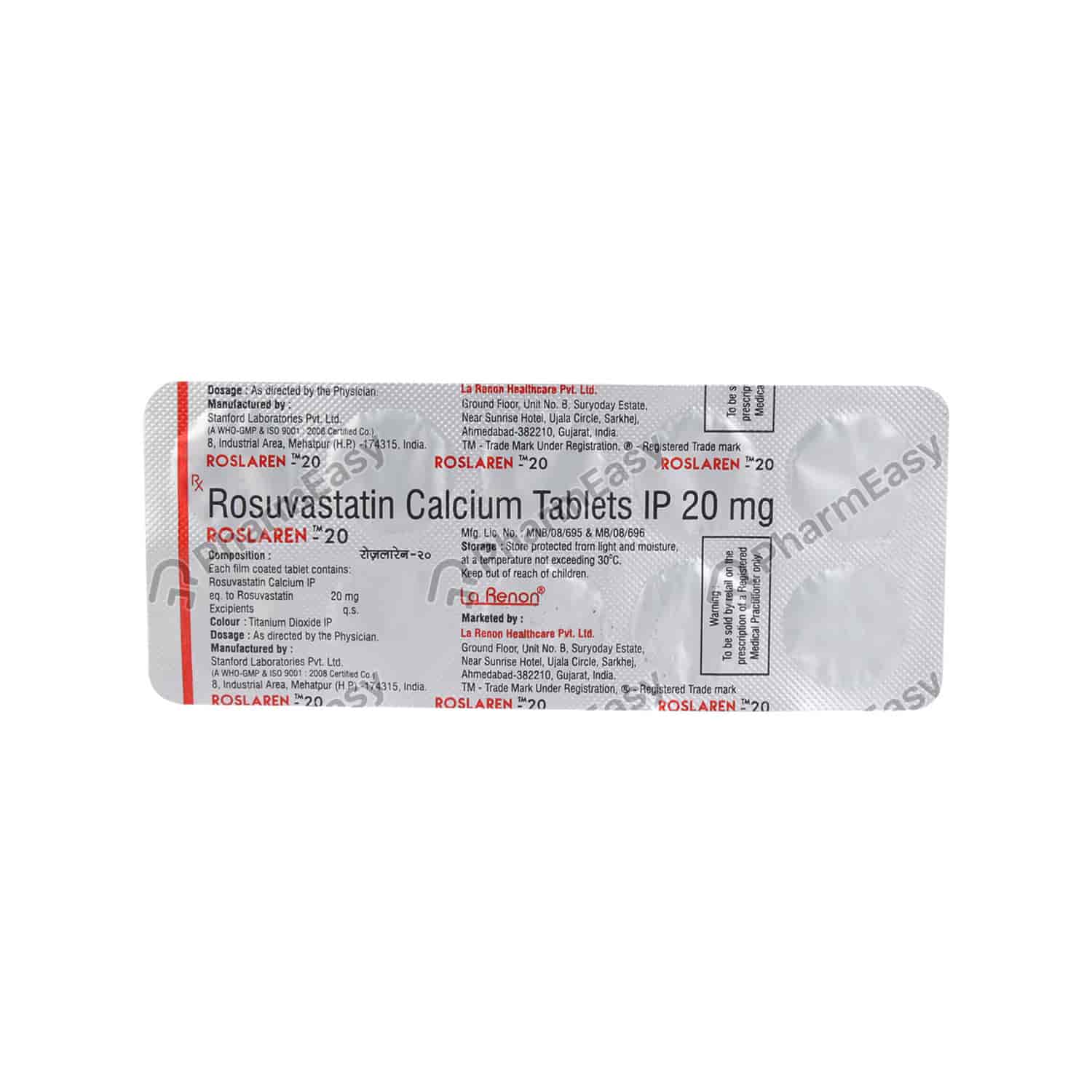 Roslaren 20 Tab 10'S - Uses, Side Effects, Dosage, Composition & Price ...