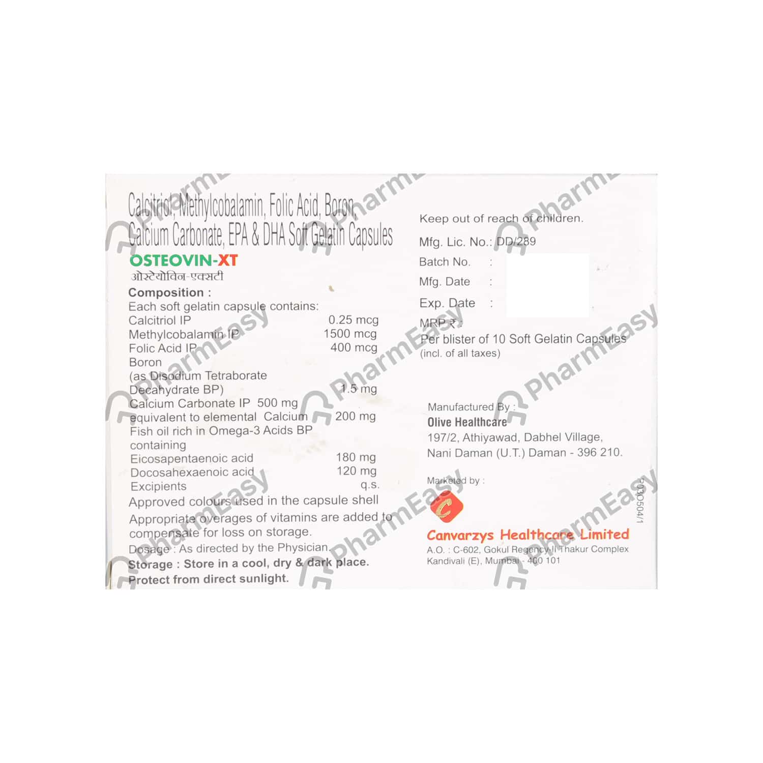 Osteovin Xt 0.25 MCG Capsule (10) - Uses, Side Effects, Dosage ...