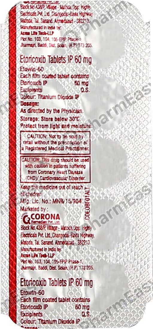 Etowin 60 MG Tablet (10): Uses, Side Effects, Price & Dosage | PharmEasy