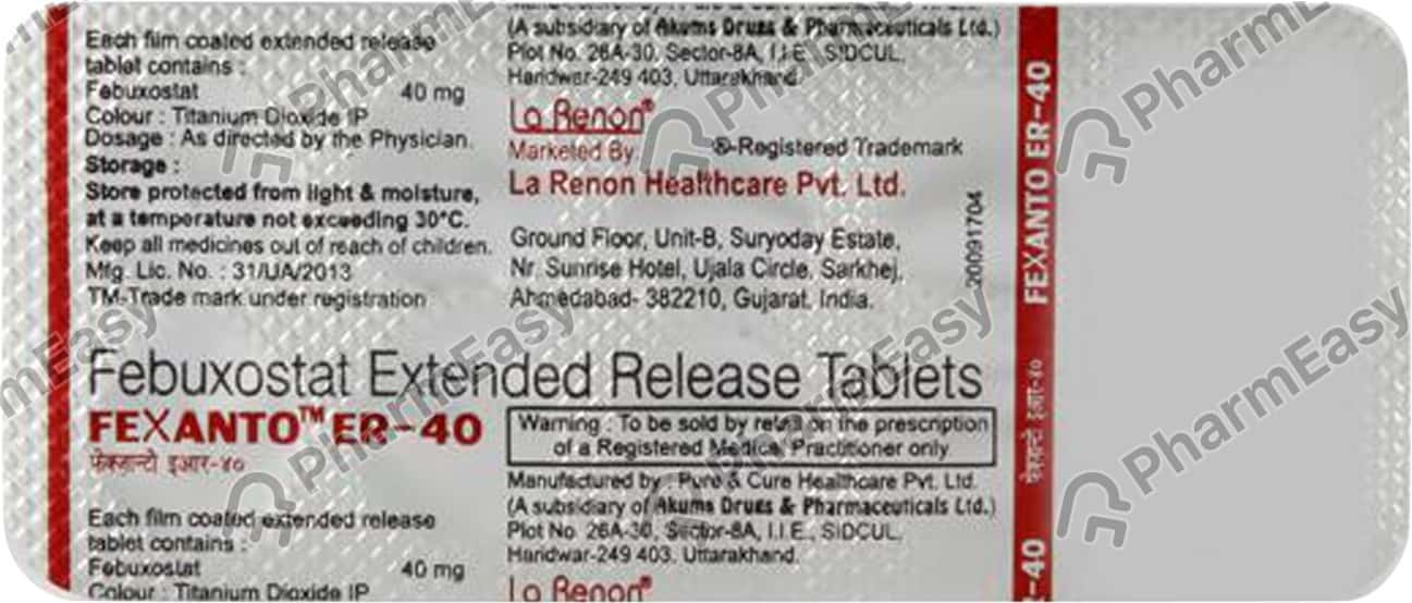 Fexanto Er 40 MG Tablet (10): Uses, Side Effects, Price & Dosage ...