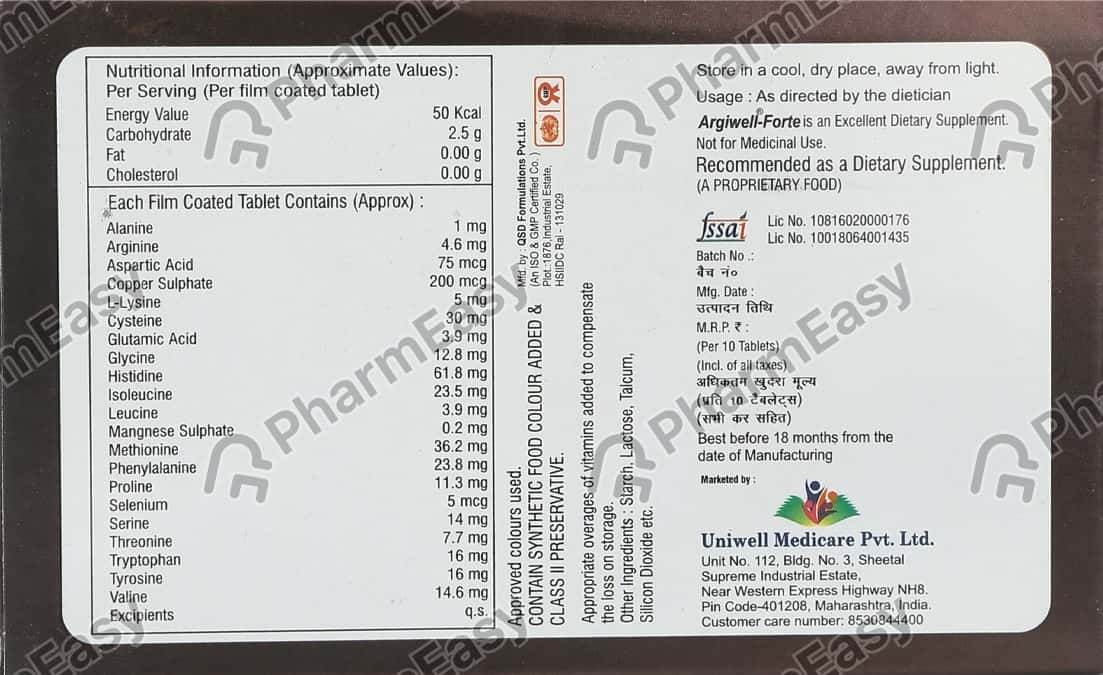 Buy Argiwell Forte Strip Of 10 Tablets Online at Flat 15% OFF | PharmEasy