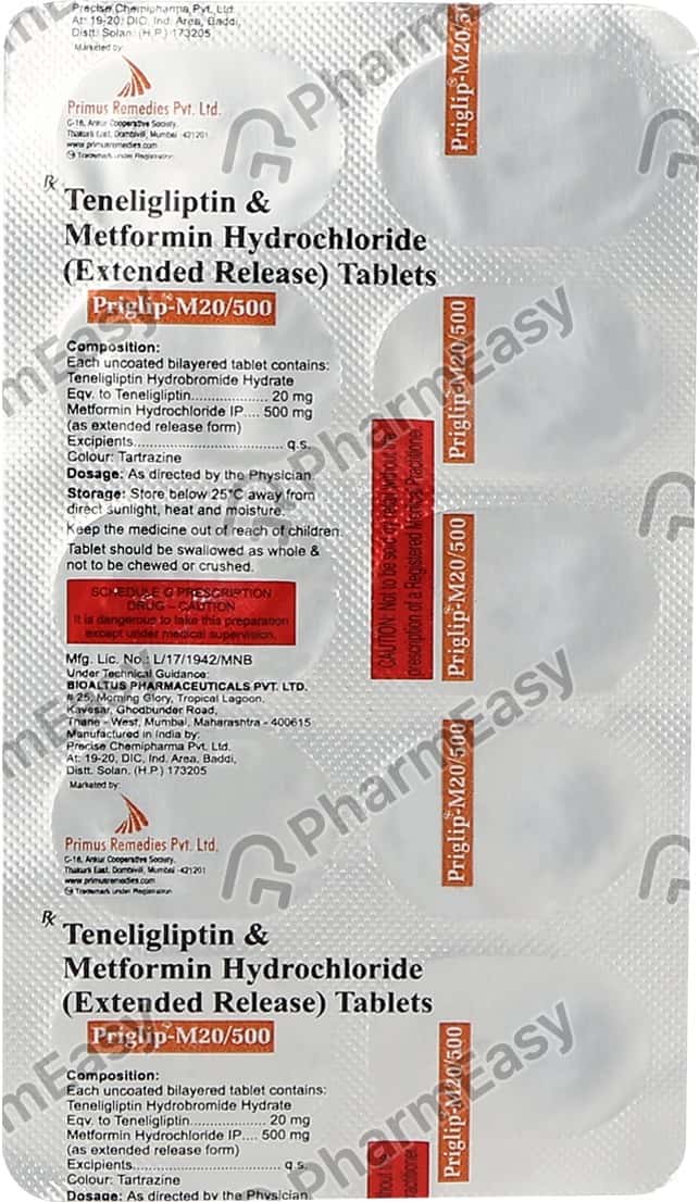 Priglip M 20/500 Strip Of 10 Tablets: Uses, Side Effects, Price ...