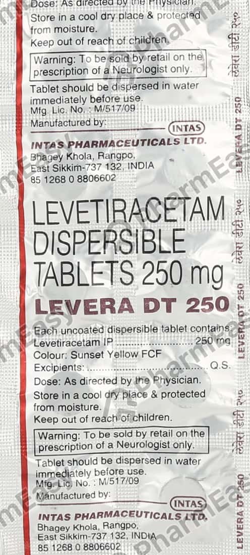 Levera Dt 250 MG Tablet (10): Uses, Side Effects, Price & Dosage ...