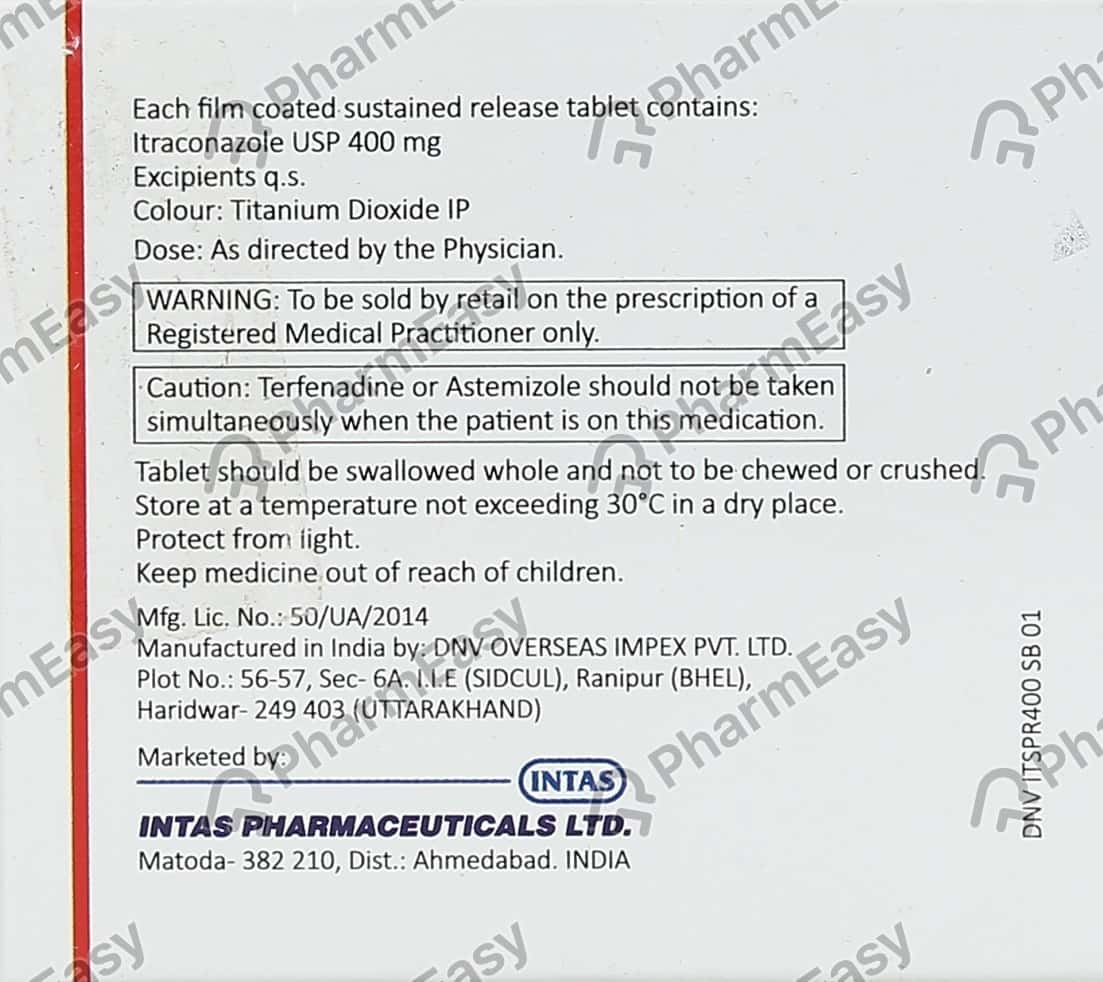 Itaspor Sr 400 MG Tablet (4): Uses, Side Effects, Price & Dosage ...