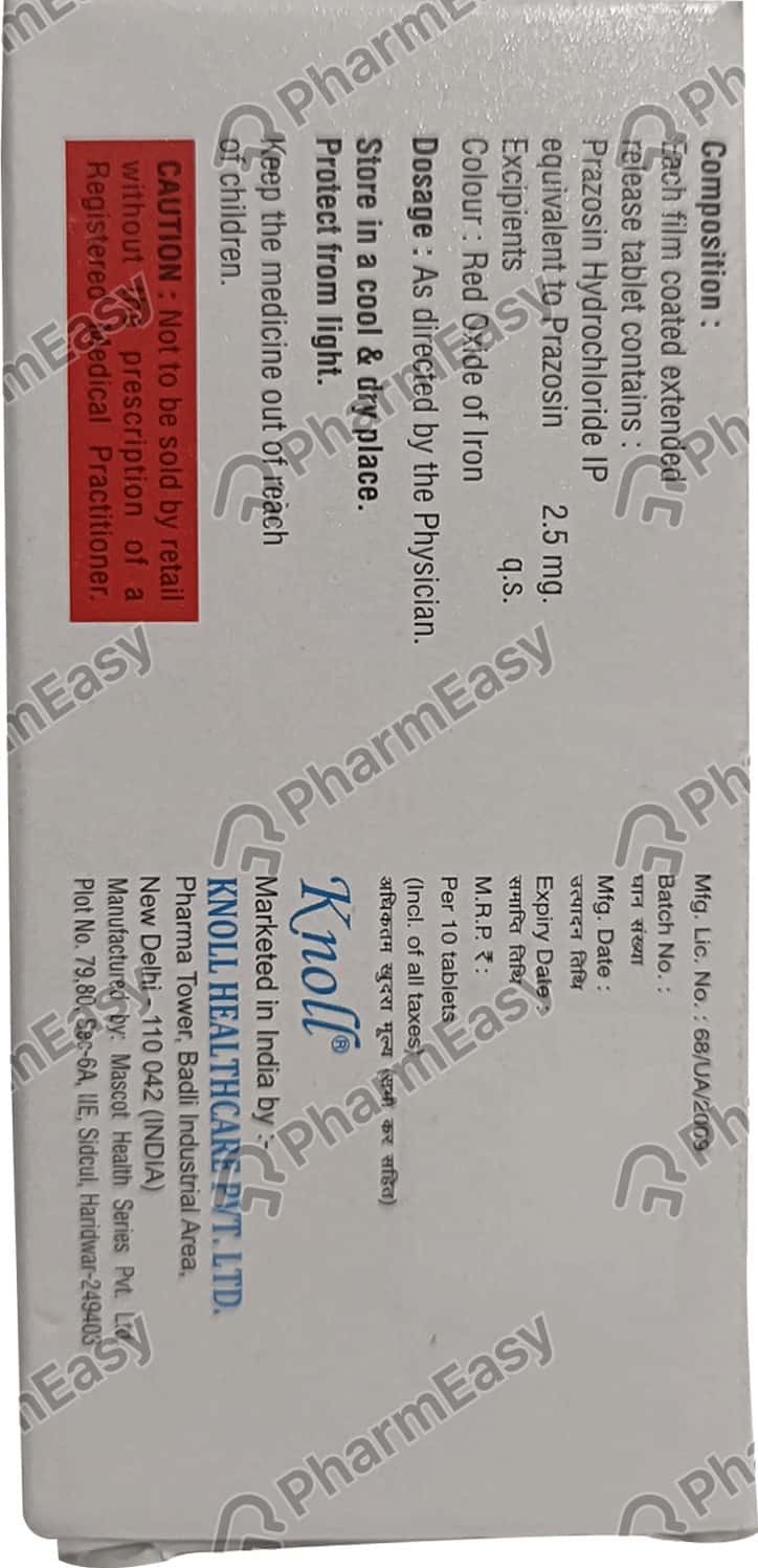 Prazonol Xl 2.5 MG Tablet (10): Uses, Side Effects, Price, Dosage ...