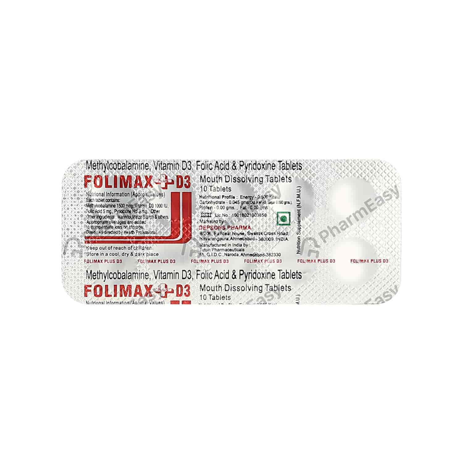 Buy Folimax Plus D3 Mouth Dissolving Sugar Free Tablet 10'S Online at ...