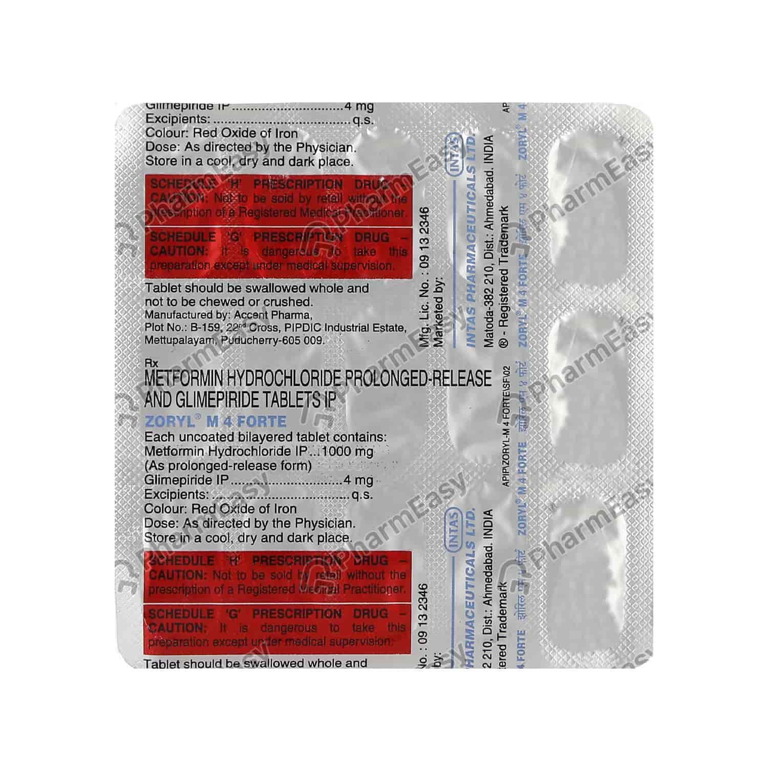 Zoryl M4 Forte Tab 15'S - Uses, Side Effects, Dosage, Composition ...