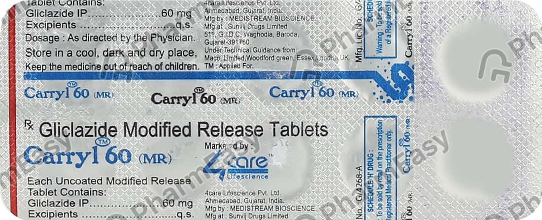 Carryl Mr 60 MG Tablet (10): Uses, Side Effects, Price, Dosage ...