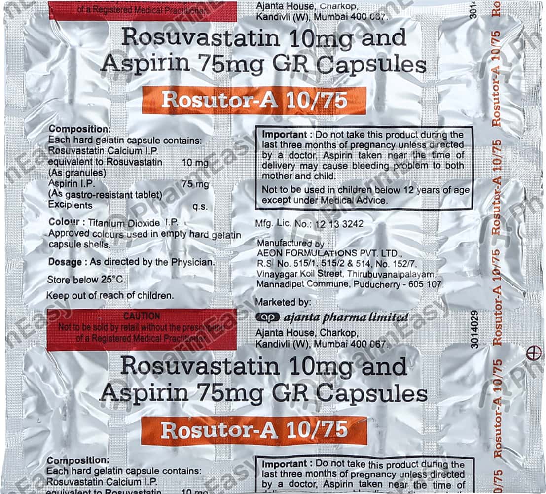 Rosutor A 10/75 Mg Strip Of 15 Capsules: Uses, Side Effects, Price ...