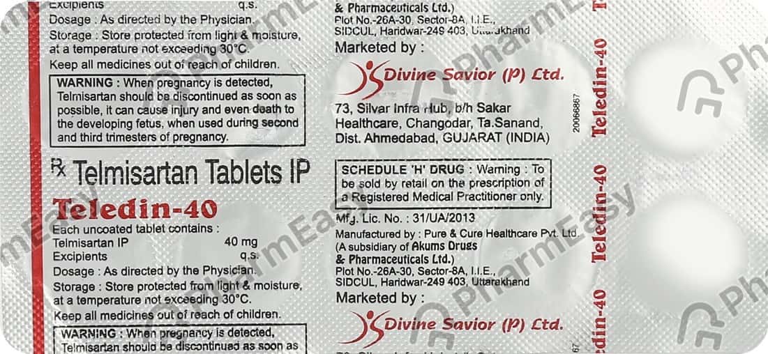 Teledin 40 MG Tablet (10): Uses, Side Effects, Price & Dosage | PharmEasy