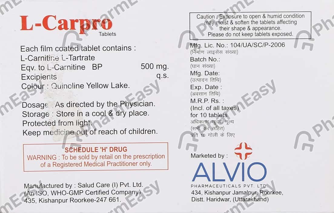 Lcarpro 500 MG Tablet (10): Uses, Side Effects, Price & Dosage | PharmEasy