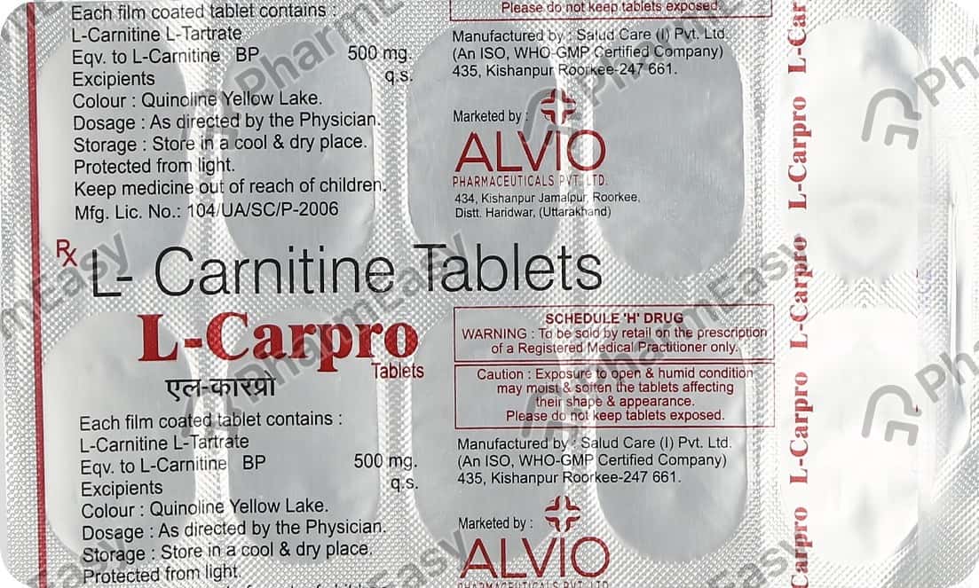 Lcarpro 500 MG Tablet (10): Uses, Side Effects, Price & Dosage | PharmEasy