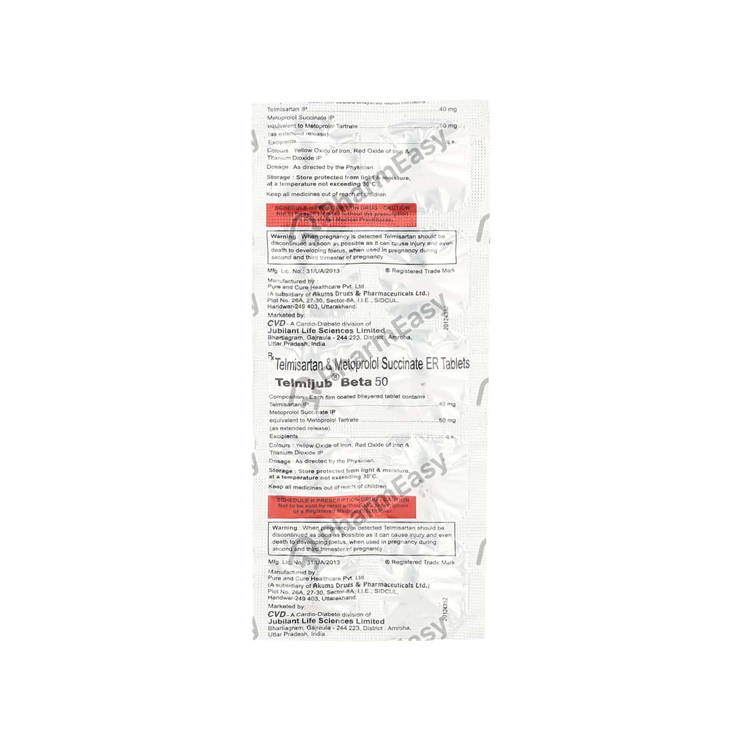 Telmijub Beta 50 Strip Of 10 Tablets - Uses, Side Effects, Dosage ...