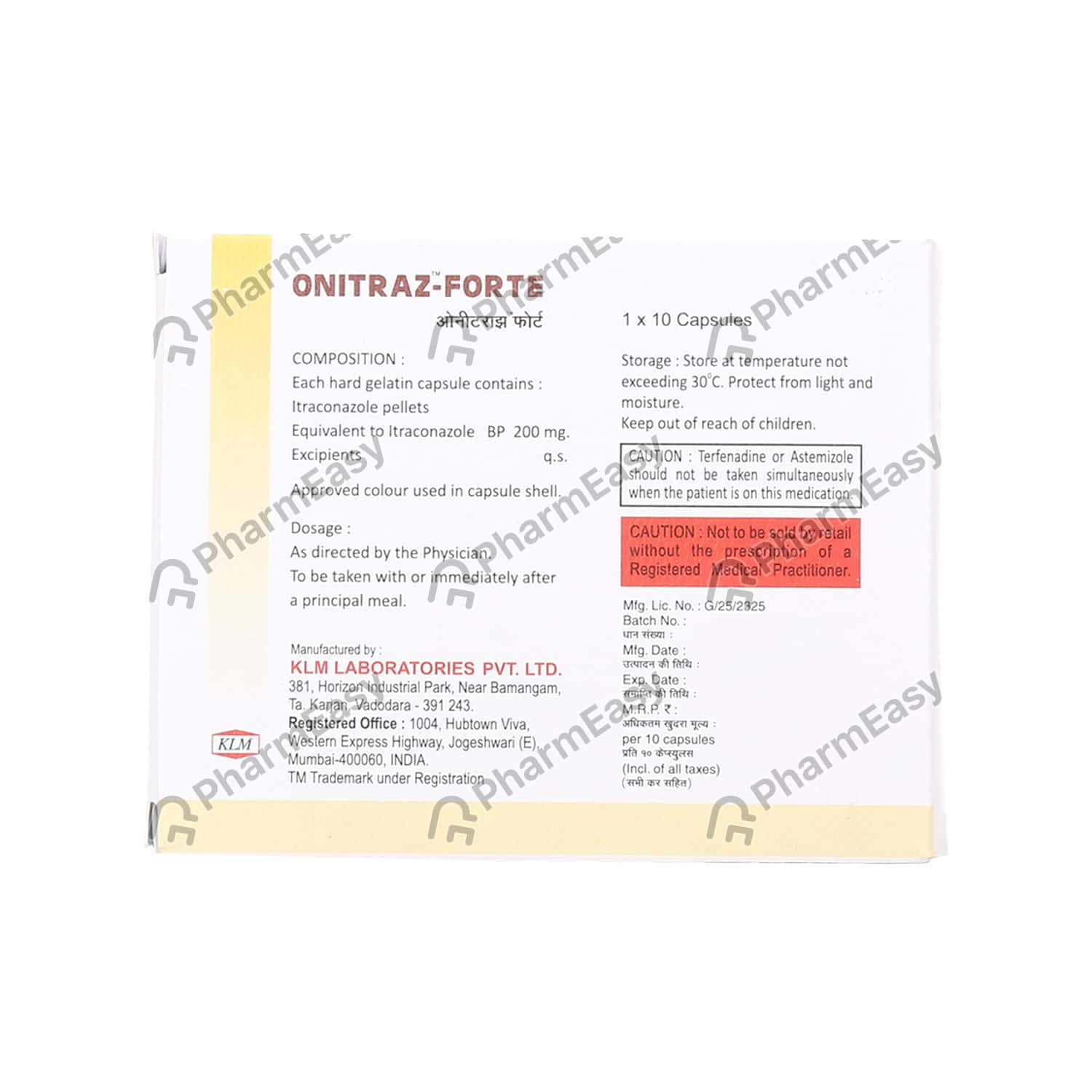 Onitraz Forte 200mg Strip Of 10 Capsules - Uses, Side Effects, Dosage ...