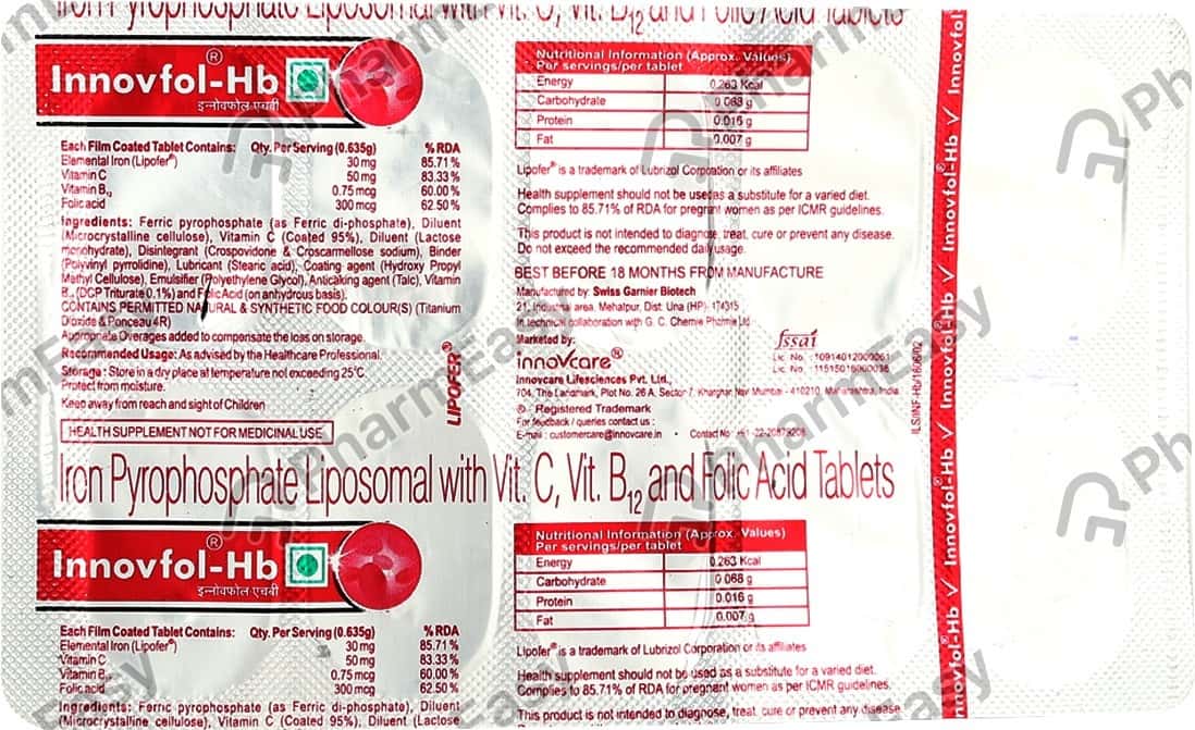 Buy Innovfol Hb Strip Of 10 Tablets Online at Flat 15% OFF | PharmEasy