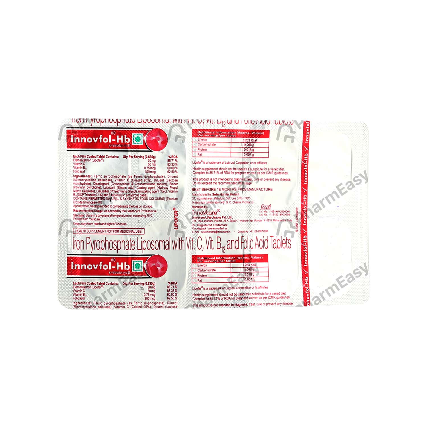 Buy Innovfol Hb Strip Of 10 Tablets Online at Flat 18% OFF* | PharmEasy