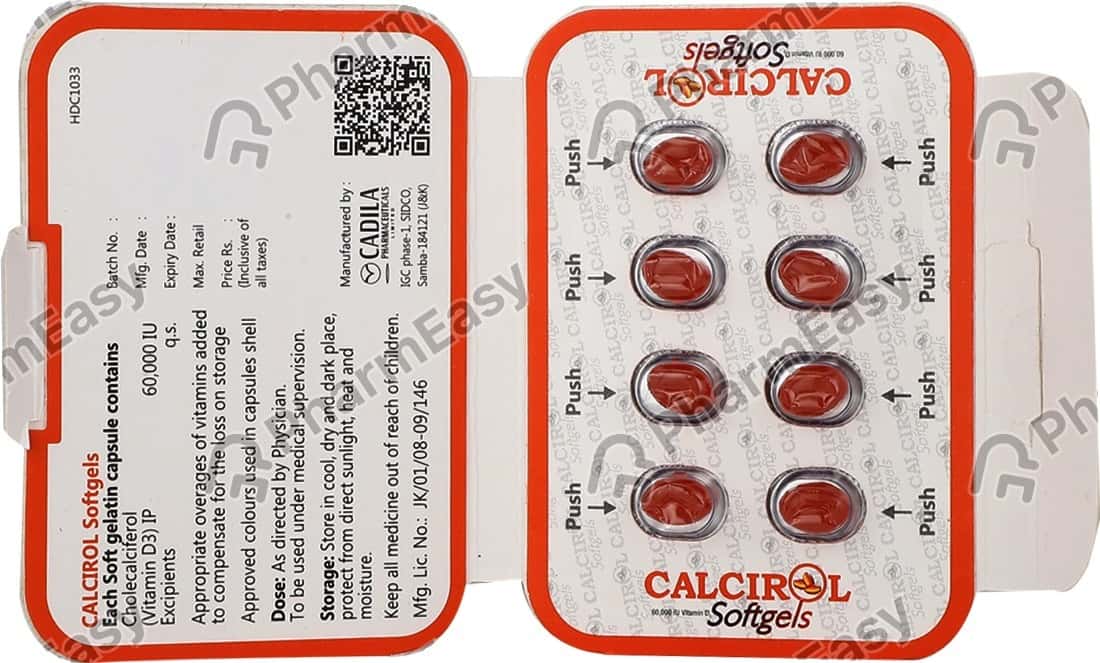Calcirol 60000 IU Softgel Capsule (8): Uses, Side Effects, Price ...