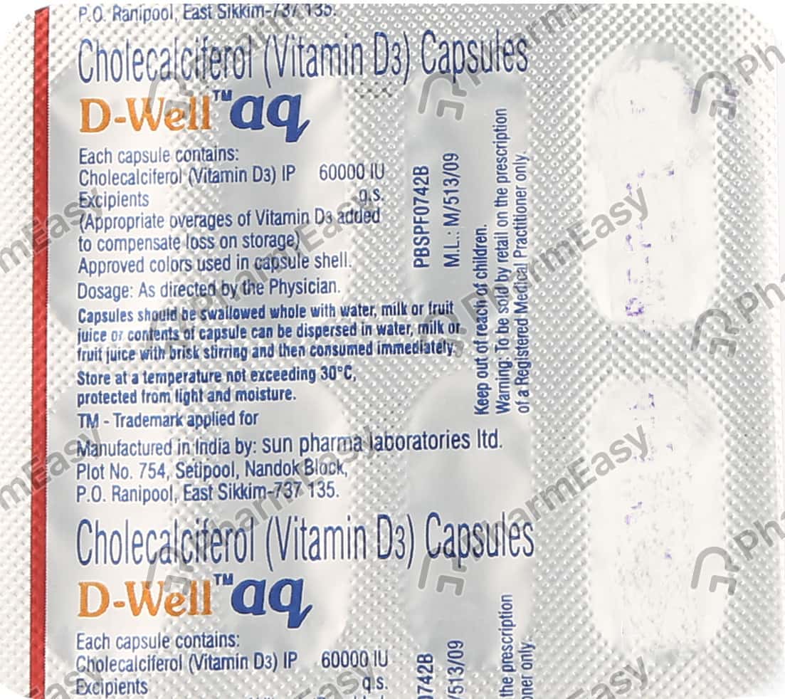 D Well Aq 60000 IU Capsule (8): Uses, Side Effects, Price & Dosage ...