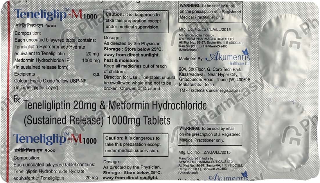 Teneliglip M 1000 Strip Of 10 Tablets: Uses, Side Effects, Price ...
