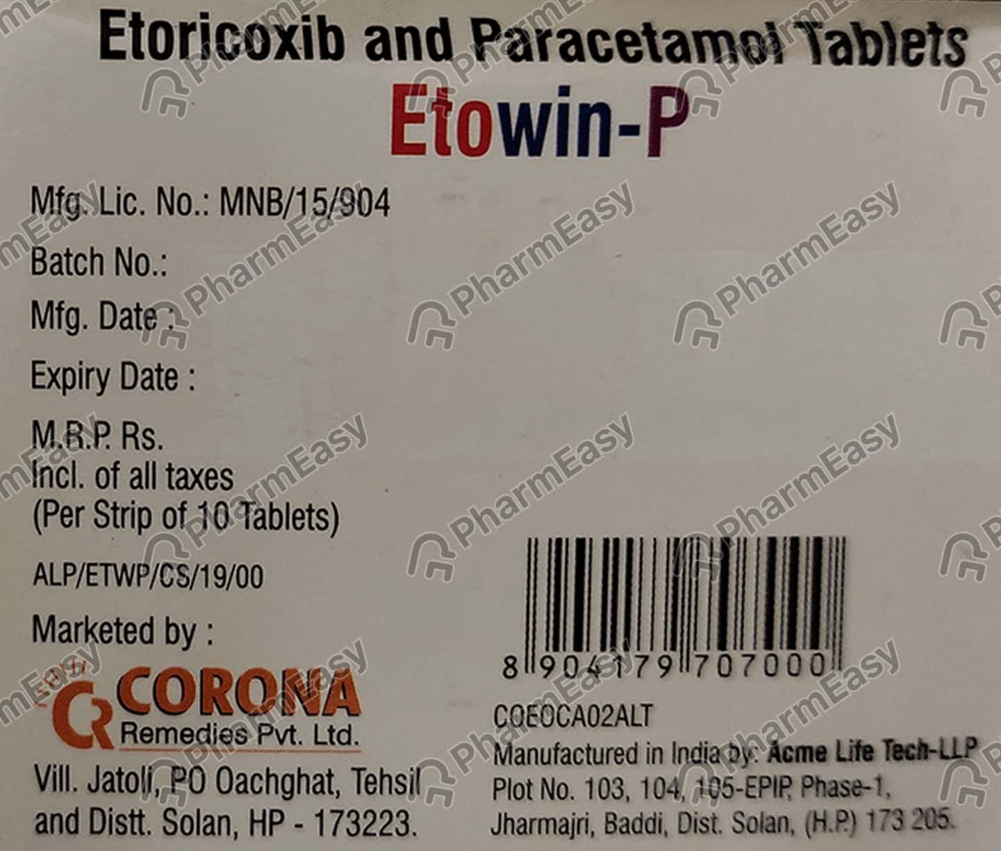 Etowin P Strip Of 10 Tablets: Uses, Side Effects, Price & Dosage ...
