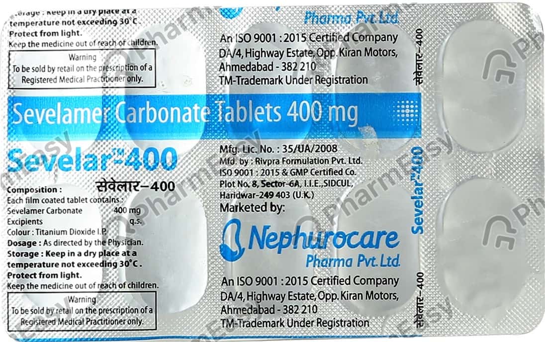 Sevelar 400 MG Tablet (10): Uses, Side Effects, Price & Dosage | PharmEasy