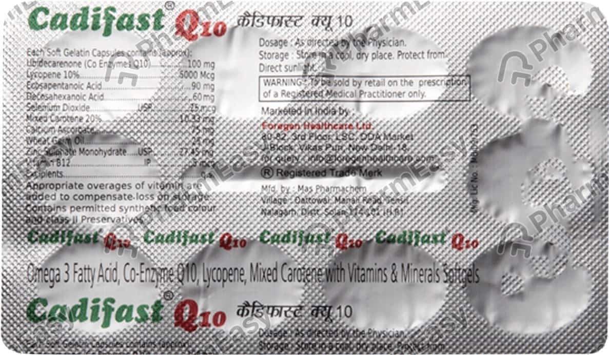Buy Cadifast Q10 Strip Of 10 Capsules Online at Flat 15% OFF | PharmEasy