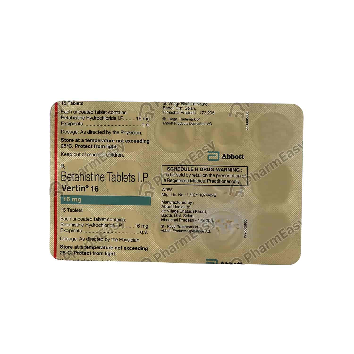 Buy Vertin 16 Strip Of 15 Tablets Online at Flat 18% OFF* | PharmEasy