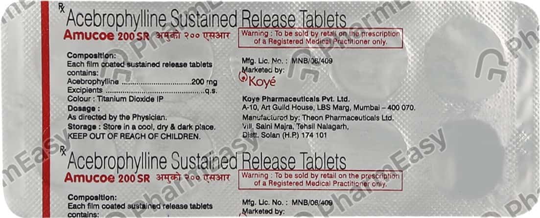 Amucoe Sr 200 MG Tablet (10): Uses, Side Effects, Price & Dosage ...