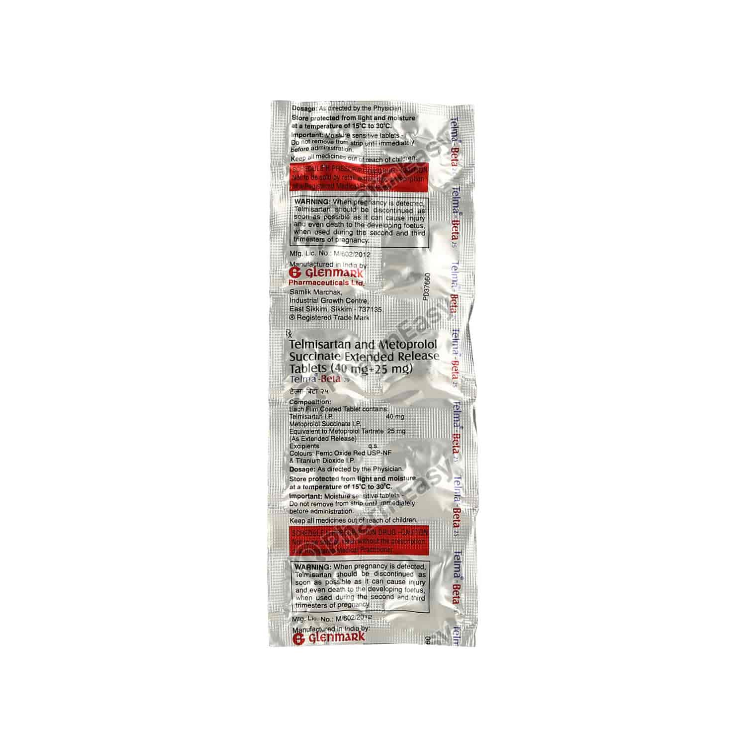 Telma Beta 25 Tab 10'S - Uses, Side Effects, Dosage, Composition ...