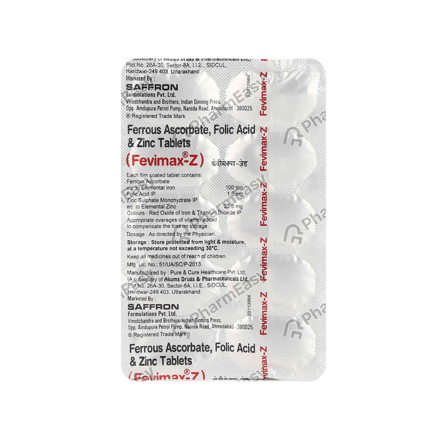 Fevimax Z Strip Of 10 Tablets - Uses, Side Effects, Dosage, Composition ...