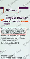 Brilinta 90 MG Tablet (180): Uses, Side Effects, Price & Dosage | PharmEasy
