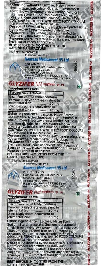 Glyzifer Nm Strip Of 10 Tablets: Uses, Side Effects, Price & Dosage ...